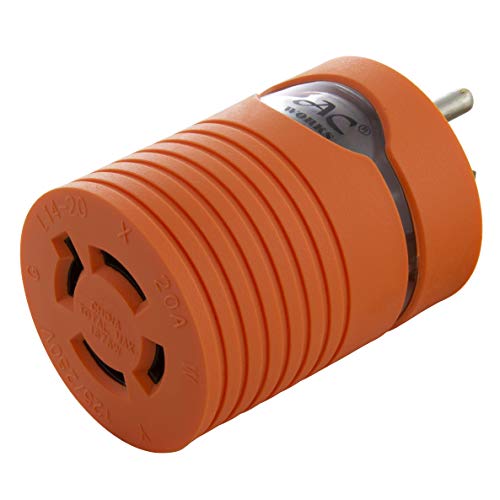 AC WORKS [AD515L1420] 15Amp Household Plug NEMA 5-15P to Generator 4 Prong 20Amp L14-20R (Two hots bridged)