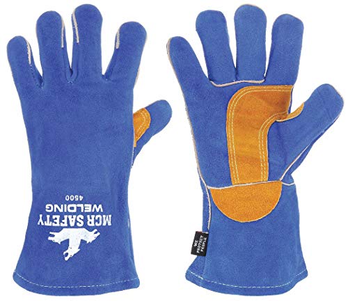 MCR Safety 13-Inch Memphis Split Cow Leather Welder Men's Gloves with Self Hemmed Cuff, Blue, Large, 1-Pair (4500-L)