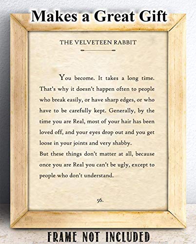 The Velveteen Rabbit - You Become - 11x14 Unframed Literary Art Book Quote Page Print - Great Inspirational Quote Gift Poster and Literature Decor for Nursery, Children's Room and Playroom Under $15