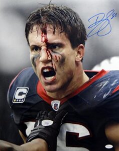 brian cushing autographed houston texans 16x20 bloody face photo- jsa w auth blue