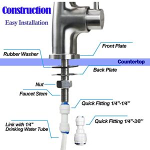 Water Filter Faucet, Fits Most Reverse Osmosis Water Filtration System, Kitchen Bar Sink Purifier Drinking Water Faucet, Stainless Steel，Lead-Free, Brushed, Single Handle