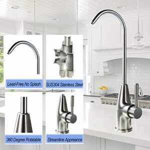 Water Filter Faucet, Fits Most Reverse Osmosis Water Filtration System, Kitchen Bar Sink Purifier Drinking Water Faucet, Stainless Steel，Lead-Free, Brushed, Single Handle