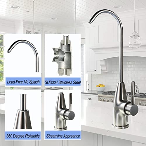 Water Filter Faucet, Fits Most Reverse Osmosis Water Filtration System, Kitchen Bar Sink Purifier Drinking Water Faucet, Stainless Steel，Lead-Free, Brushed, Single Handle