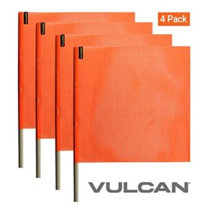 VULCAN Safety Flag with Dowel - Bright Orange - Vinyl Coated Nylon Mesh Construction - 18 Inch x 18 Inch - 4 Pack