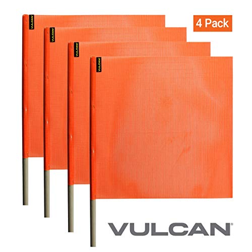 VULCAN Safety Flag with Dowel - Bright Orange - Vinyl Coated Nylon Mesh Construction - 18 Inch x 18 Inch - 4 Pack