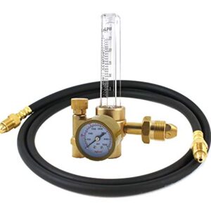 Argon CO2 - TIG/MIG Flowmeter - Welding Regulator - Welder Gauge with 5 Feet Argon Hose - CGA580 - MD