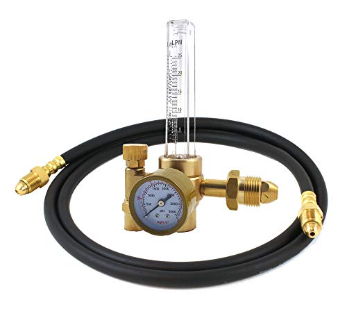 Argon CO2 - TIG/MIG Flowmeter - Welding Regulator - Welder Gauge with 5 Feet Argon Hose - CGA580 - MD