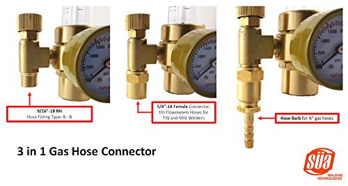 Argon CO2 - TIG/MIG Flowmeter - Welding Regulator - Welder Gauge with 5 Feet Argon Hose - CGA580 - MD