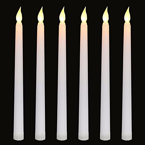 6PCS LED Flameless Taper Candles with 6 Hours Timer, 10 inch Battery Operated Fake Flickering Candlesticks Electric Long Candles for Wedding Parties Decoration