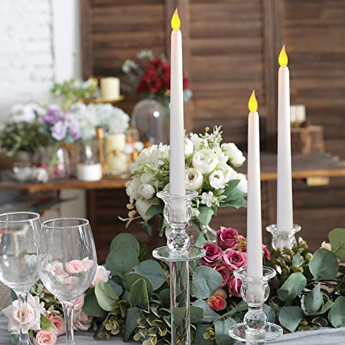 6PCS LED Flameless Taper Candles with 6 Hours Timer, 10 inch Battery Operated Fake Flickering Candlesticks Electric Long Candles for Wedding Parties Decoration