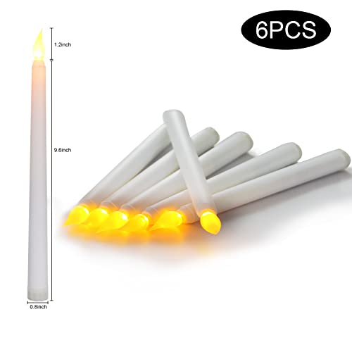 6PCS LED Flameless Taper Candles with 6 Hours Timer, 10 inch Battery Operated Fake Flickering Candlesticks Electric Long Candles for Wedding Parties Decoration