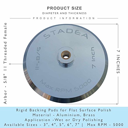 Stadea ABP105Q 7" Hook and Loop Backing Pad With Rigid Aluminium Backing, 5/8" 11 Brass Arbor