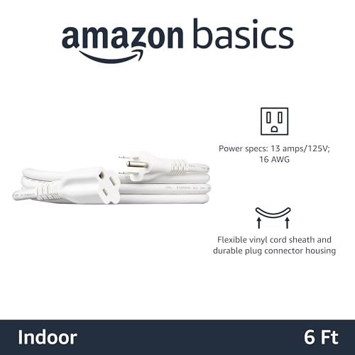 Amazon Basics Extension Cord, 13 Amps, 125V, 6 Foot, White