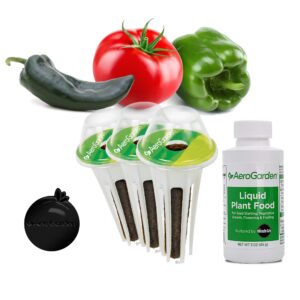 aerogarden jumbo veggies seed pod kit - mega cherry tomato, poblano pepper, and sweet bell pepper seed pods for tall gardens