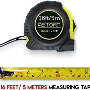 Astorn Metric Tape Measure 16ft/5M Retractable - Clear, Easy to Read Measuring Tape for Adults & Kids - Cinta Metrica Profesional Measurement Tape for Contractors & DIY