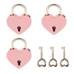 3 pcs small metal heart shaped padlock mini lock with key for jewelry storage box diary book,pink