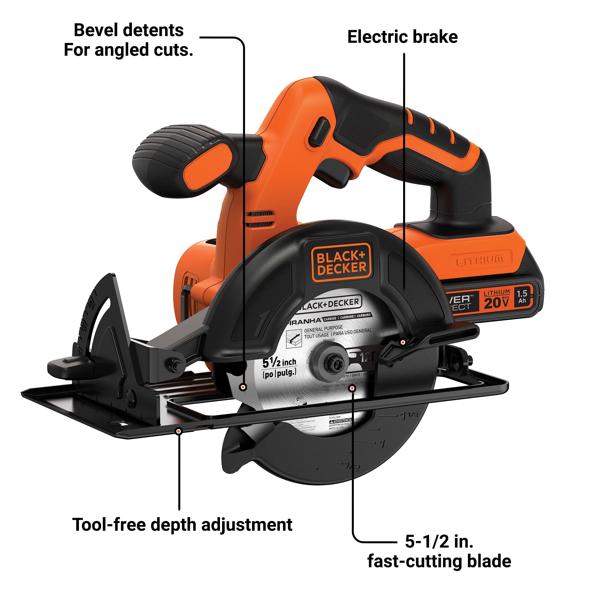 BLACK+DECKER 20V MAX Cordless Circular Saw, 5-1/2 inch, with Battery and Charger (BDCCS20C)