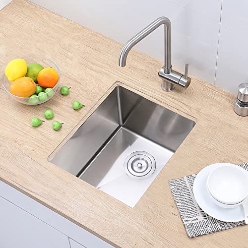 Hotis Undermount Bar Sink, 15 X 17 Inch Brush Nickel Small Rv Kitchen Sink, Stainless Steel Handmade Single Bowl Outdoor Wet Bar Prep Sink With Strainer