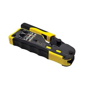 Klein Tools VDV226-110 Ratcheting Modular Data Cable Crimper / Wire Stripper / Wire Cutter for RJ11/RJ12 Standard, RJ45 Pass-Thru Connectors