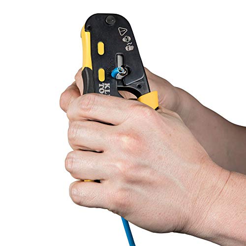 Klein Tools VDV226-110 Ratcheting Modular Data Cable Crimper / Wire Stripper / Wire Cutter for RJ11/RJ12 Standard, RJ45 Pass-Thru Connectors