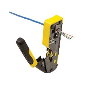 Klein Tools VDV226-110 Ratcheting Modular Data Cable Crimper / Wire Stripper / Wire Cutter for RJ11/RJ12 Standard, RJ45 Pass-Thru Connectors