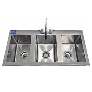 AmGood Stainless Steel Drop Sink - 3 Compartment Drop in Sink | NSF Certified (10" x 14" x 10" With Faucet)