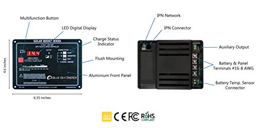 Blue Sky Energy SB3000i Solar Boost 30A MPPT Charge Controller with Display, Fully programmable for Lead-Acid or Lithium Batteries. Dual Battery Charge or 30A LVD Load Output