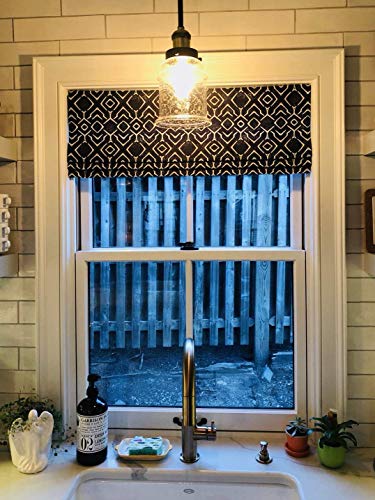 Faux Roman Valance Custom Made in Navy & Natural Trellis Print 100% Cotton Canvas Fabric. Fully Lined. Cordless. Ready to Hang