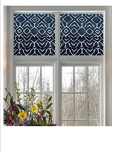 Faux Roman Valance Custom Made in Navy & Natural Trellis Print 100% Cotton Canvas Fabric. Fully Lined. Cordless. Ready to Hang