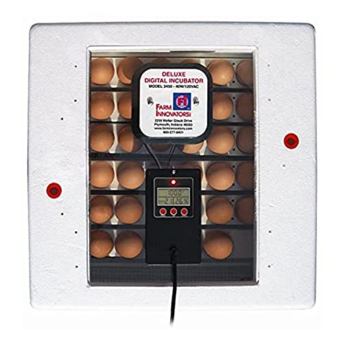 Farm Innovators 2450 Heated Digital Circulated Air Incubator with Automatic Egg Turner for Improved Egg Hatching of Up To 41 Eggs At Once, White