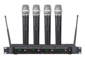 gtd audio 4 handheld wireless microphone cordless mics system, ideal for church, karaoke, dj party, range up to 300 ft,