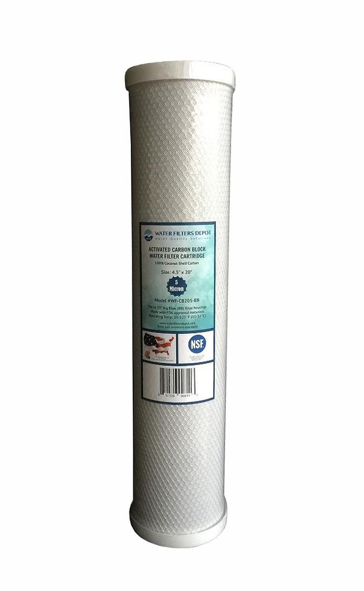 WFD, WF-CB205-BB 4.5-inch x 20-inch Activated Carbon Block Water Filter Cartridge, fits in 20-inch Big Blue (BB) filter housings (1 Pack, 5 Micron)