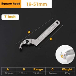 Vmotor Chrome Vanadium C Spanner Tool Adjustable Hook Wrench - 3/4-2"(19-51mm)