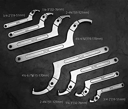 Vmotor Chrome Vanadium Adjustable C Spanner Hook Wrench Tool - 3/4-2"(19-51mm)