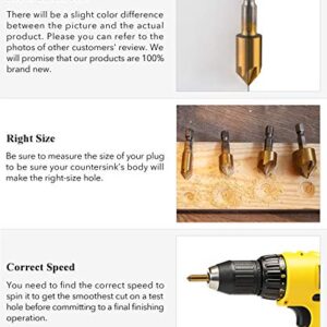 QWORK Countersink Drill Bits Center Punch Set 6 Pcs 1/4'' Hex Shank HSS 5 Flute Countersink 90 Degree Center Punch Tool Sets for Wood Quick Change Bit 6mm-19mm