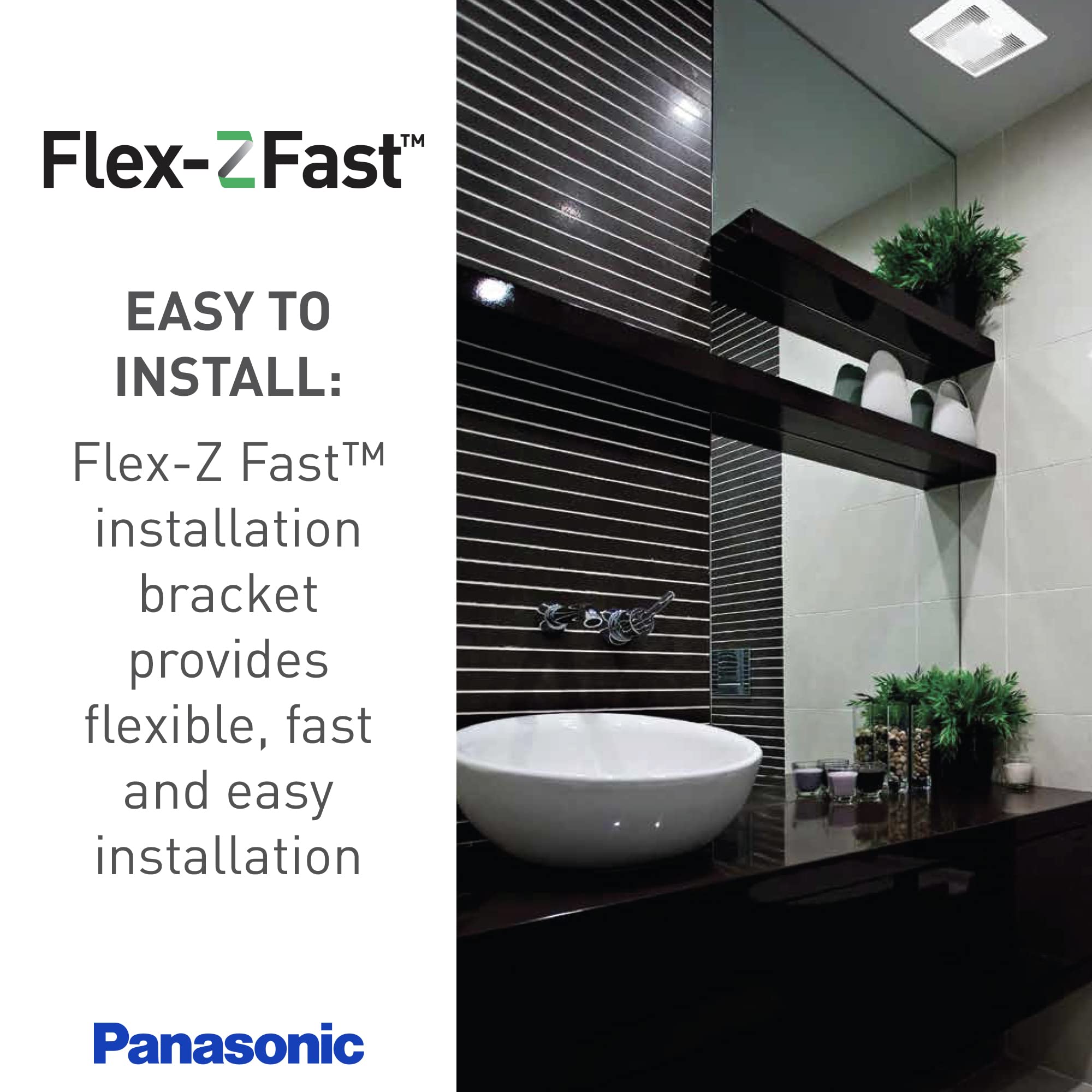 Panasonic FV-0511VQCL1 WhisperSense DC Ventilation Fan - Bathroom Fan with LED Light - 50-80-110 CFM