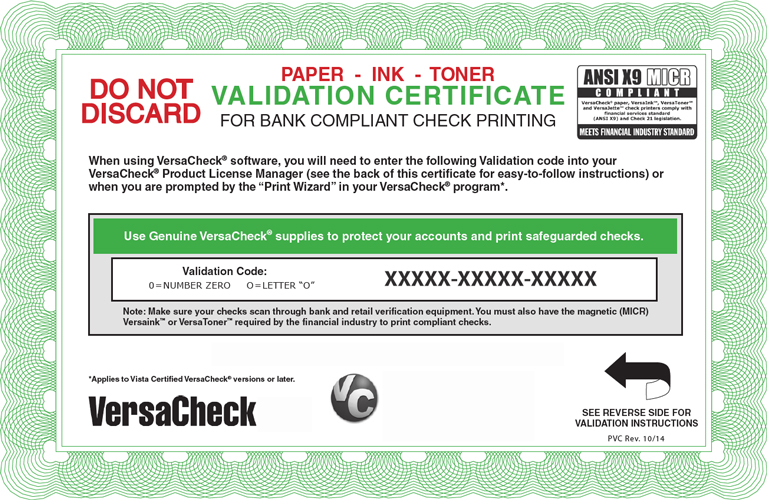 VersaCheck Annual 5000 Print Validation Code [Online Code]