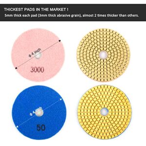 ADVcer Wet Diamond Polishing Pads Set, 4" 10 Pads 50 to 3000 Grit with Hook and Loop Backing Holder Disc - Ideal Buffing Kit for Granite Concrete Marble Stone Countertop Tile Floor Grinder or Polisher