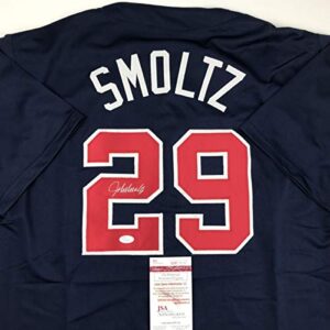 autographed/signed john smoltz atlanta blue baseball jersey jsa coa