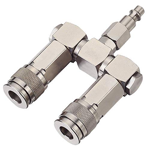 FIXSMITH Air Hose Connector- 2 Way Air Hose Splitter,1/4 In NPT, Air Compressor Accessories Fittings, Swivel 360 Degrees Connectors.