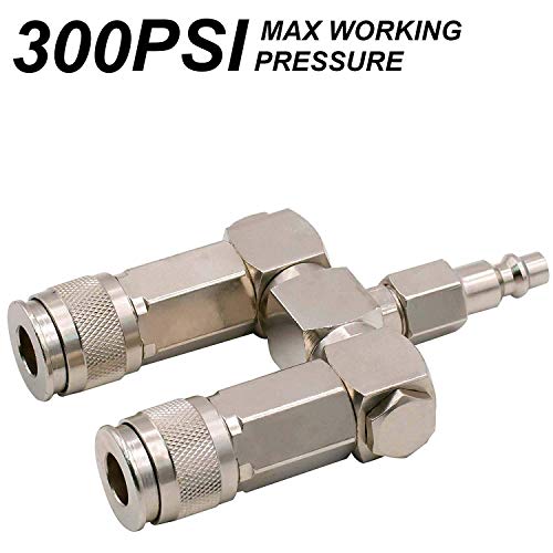 FIXSMITH Air Hose Connector- 2 Way Air Hose Splitter,1/4 In NPT, Air Compressor Accessories Fittings, Swivel 360 Degrees Connectors.