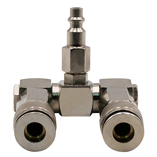 FIXSMITH Air Hose Connector- 2 Way Air Hose Splitter,1/4 In NPT, Air Compressor Accessories Fittings, Swivel 360 Degrees Connectors.