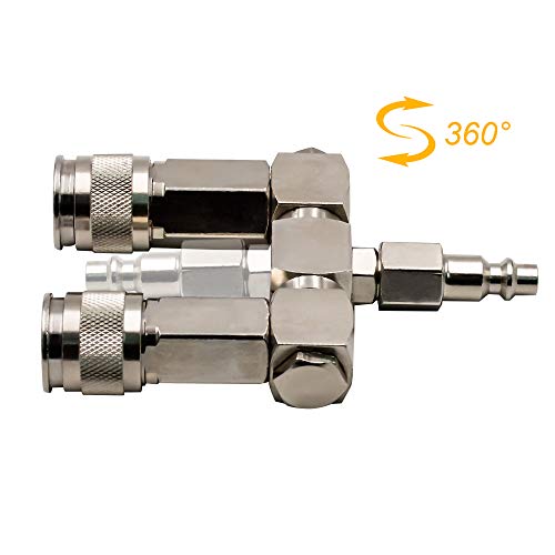 FIXSMITH Air Hose Connector- 2 Way Air Hose Splitter,1/4 In NPT, Air Compressor Accessories Fittings, Swivel 360 Degrees Connectors.