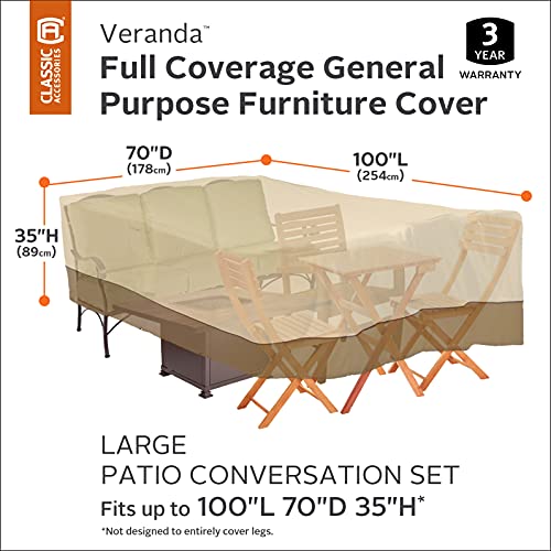 Classic Accessories Veranda Water-Resistant 100 Inch Conversation Set/General Purpose Patio Furniture Cover, Patio Furniture Covers, Pebble/Bark/Earth