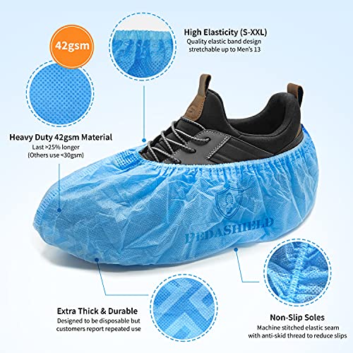 PedaShield 110 Premium Thick Extra Large Disposable Boot & Shoe Covers XL, Non Slip Blue Booties, Water Resistant Foot Protectors, Construction Durable 42GSM for Indoors Outdoors, US Men 13, Women 15