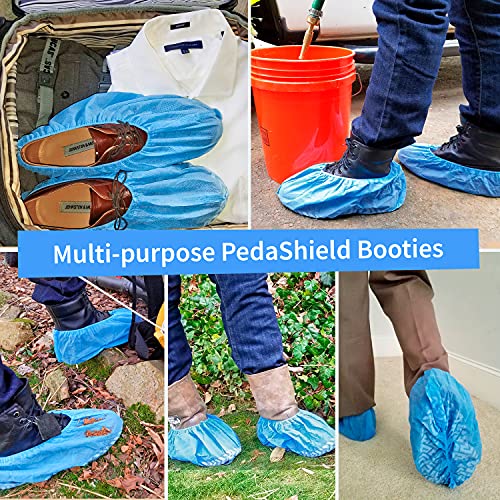 PedaShield 110 Premium Thick Extra Large Disposable Boot & Shoe Covers XL, Non Slip Blue Booties, Water Resistant Foot Protectors, Construction Durable 42GSM for Indoors Outdoors, US Men 13, Women 15