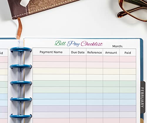 Monthly Bill Pay Checklist for the Mini Happy Planner, Fits 7-Disc Notebook, Budget Planner, Pre-punched Planner Inserts (colorful) BohoPlanners