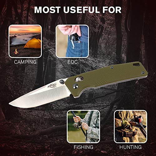 GANZO Firebird F7601 Pocket Folding Knife 440C Stainless Steel Blade G-10 Anti-Slip Handle with Clip Hunting Gear Fishing Camping Folder Outdoor EDC Knife (Green)