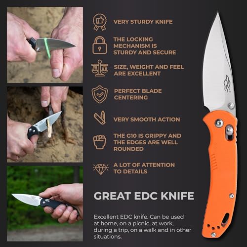 Firebird GANZO F753M1 Pocket Folding Knife G-10 Anti-Slip Handle with Clip 440C Stainless Steel Blade Camping Fishing Outdoor Folder EDC Knife (Orange)