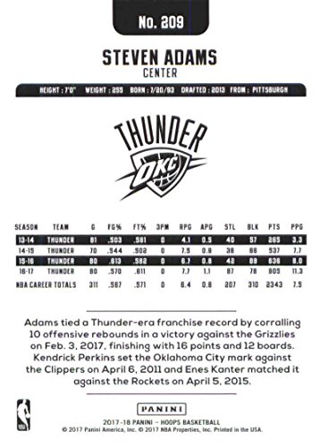 2017-18 Panini Hoops #209 Steven Adams Oklahoma City Thunder Basketball Card